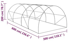 vidaXL Fóliovník 18 m² 600 x 300 x 200 cm