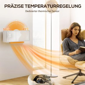 HOMCOM Nástěnný keramický elektrický ohřívač 2000 W, ventilátor, termostat, časovač, dálkové ovládání, skleněný panel, bílý