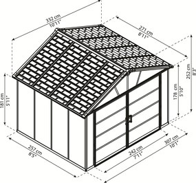 Palram - Canopia Yukon 11' x 9' antracit - heavy duty prostorný domek s možností dalšího rozšíření (základní modul)