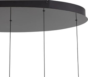 Fiera Designer Pendant Lamp: Gunmetal Finish with Green Glass, Integrated LED, 3-Step Dimmable, 5-Light Easylift