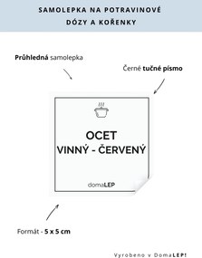 Samolepka na láhev OCET VINNÝ - ČERVENÝ – průhledná, 5 x 5 cm, tučné písmo