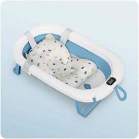 Ricokids Skládací vanička pro děti a kojence s teploměrem a vložkou - RK-287 bílá a modrá