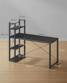 Kancelářský stůl Braken se 3 bočními policemi - 137,2x60x118,7 cm | černý