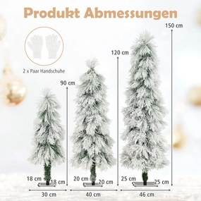 Costway Sada 3 umělých vánočních stromků 90 cm 120 cm 150 cm s osvětlením sněhem