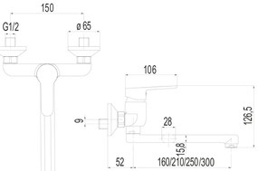 Mereo Mereo, Dřezová nástěnná baterie, Zuna, s ramínkem plochým rovným 210 mm, chrom, CB302Z