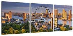 Obraz - Panorama Rotterdamu, Nizozemsko (s hodinami) (90x30 cm)