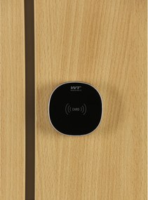 Šatní skříňka S1 s lavičkou, 2 oddíly, 1875 x 600 x 500/800 mm, RFID zámek, laminované dveře, ořech