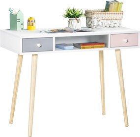 Dětský stůl HOMCOM s 1 otevřenou přihrádkou a 2 šuplíky v severském stylu pro studijní místnost, vstup a ložnici 100x48x76,5 cm v multicolor provedení