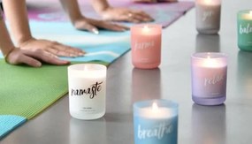 dw HOME Vonná svíčka Yoga - Breathe 425 g, modrá barva, sklo, dřevo, vosk
