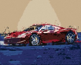 zuty zuty - malování podle čísel - červené abstraktní auto ferrari, 40x50 cm, plátno+rám