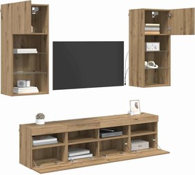 TV nástěnné jednotky s LED 5 ks Artisanový dub kompozitní dřevo 3402981