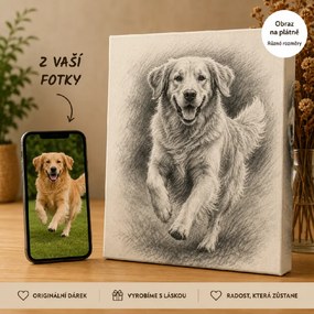 Foto obraz z vlastní fotky na plátno – Portrét mazlíčka malovaný uhlem z fotky Rozměry obrazu: 80 x 120 cm