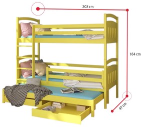 Dětská patrová postel ALDA + 3x matrace, 90x200/90x190, bílá