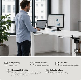 Elektrický stůl s nastavitelnou výškou ergonomický bílý,1600x800 mm: ARIA