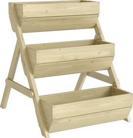Outsunny vertikální 3patrový dřevěný vyvýšený truhlík se 3 boxy na výsadbu, odtokové otvory – schodiště pro květiny a bylinky na terasu, balkon, zahr…