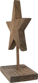 Hnědá antik dřevěná dekorace hvězda na podstavci - 15*8*21 cm