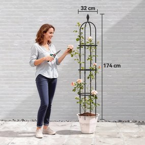 Outsunny sada 2 ocelových obelisků 174 cm – dekorativní opory pro popínavé rostliny, růže a zeleninu, černá