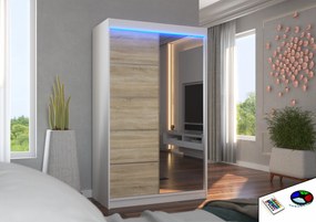 ADRK Furniture Posuvná skříň se zrcadlem a LED osvětlením NICEA 120 SW-NIC-W+S-120+L-V045