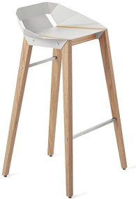 OnaDnes -20% Bílá hliníková barová židle Tabanda DIAGO 75 cm s dubovou podnoží