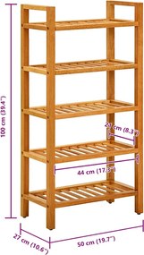 Botník s 5 policemi 50 x 27 x 100 cm masivní dubové dřevo 331747