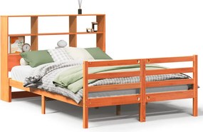 Postel s knihovnou bez matrace hnědá 140 x 190 cm masivní dřevo 3321913