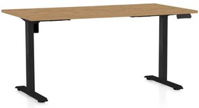 Výškově nastavitelný stůl OfficeTech B, 160 x 80 cm, černá podnož, dub kamenný