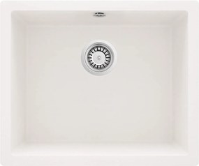 Deante Corda Flush, granitový dřez na desku 550x460x204 mm, 3,5" + prostorově úsporný sifon, 1-komorový, bílá, ZQA_A10F