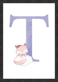 Abeceda písmena s liškou - Obraz, Plakát Velikost: B2 - 50x70 cm, Volba rámu: s černým rámem, Písmeno: T