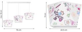 Dětské závěsné svítidlo Diamond, 3x bílé textilní stínítko se vzorem