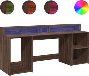 Psací stůl s LED světly hnědý dub 200x55x91 cm kompozitní dřevo 3309444
