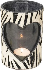 Svícen se srdcem zdobený kůží se vzorem Zebra - 14,5*14,5*20,5cm