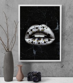 Pixada Royal Flush Lips Spades - motivační obraz Velikost: A3 - 29,7x42 cm, Volba rámu: s černým rámem