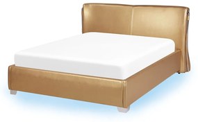Kožená postel s LED osvětlení 140 x 200 cm zlatá PARIS Beliani