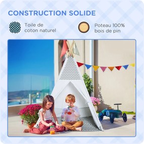 HOMCOM Dětský teepee stan Indický - dim. 1,2L x 1,2W x 1,55H m - Uzavíratelná dveřní okna, podložka, polštář a taška na nošení součástí balení - Inter