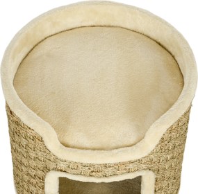 PawHut škrabadlo, 37 cm vysoké škrabadlo pro kočky s dvířky, dvoupatrové škrabadlo, věž pro kočky ze sisalu, pro kočky do 5 kg, khaki | Aosom