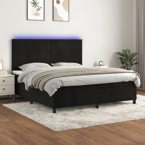 Box spring postel s matrací a LED černá 160x200 cm samet 3136013