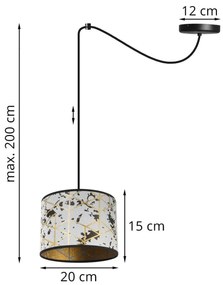 Závěsné svítidlo Werona Spider 5, 1x šedé textilní stínítko se vzorem, g