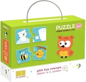 DODO Puzzle Zvířátka a jejich obydlí / Vkládací puzzle / 12x2 dílky