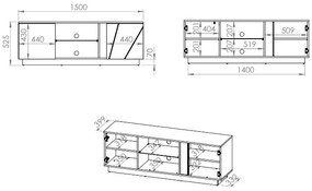 LAMIA 09 televizní stolek, beton stříbrný/bílá lesk/bílá lesk MDF