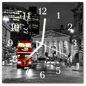 Skleněné hodiny čtvercové Autobus v Londýně 30x30 cm