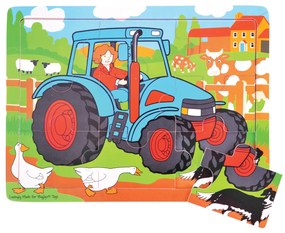 Bigjigs Toys Dřevěné puzzle - Traktor 9 dílků