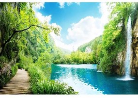 DIMEX | Vliesové fototapety na zeď Relax v lese MS-5-0085 | 375 x 250 cm| zelená, modrá, bílá, béžová