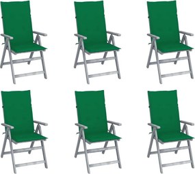 vidaXL Zahradní polohovací židle 6 ks s poduškami masivní akácie [3065328] Barva: Zelená