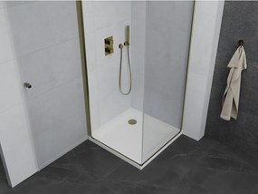 Mexen Pretoria sprchový kout 70 x 70 cm, průhledná, zlatá + plochá sprchová vanička-852-070-070-50-00-4010