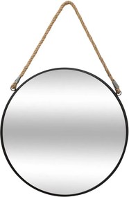 Závěsné zrcadlo v kovovém rámu zavěšené na laně, elegantní ozdoba do obývacího pokoje, průměr 37 cm