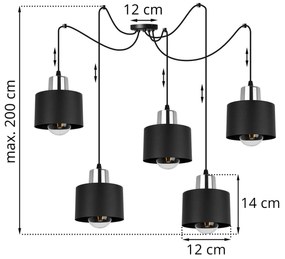 Závěsné svítidlo PANTA SPIDER, 5x černé kovové stínítko, CH