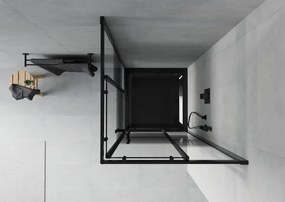 Mexen Rio, čtvercový sprchový kout s posuvnými dveřmi 70 (dveře) x 70 (dveře) x 190 cm, 5mm čiré sklo s pásky, černý profil + černá sprchová vanička SLIM, 860-070-070-70-20-4070B