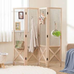 Costway Skládací zástěna dělicí příčka 4dílná příčka dřevěný rám – 151 × 144 cm