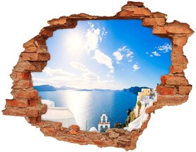 Wallmuralia Díra 3D ve zdi nálepka Santorini Řecko 90x70 cm
