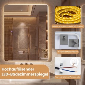 Costway LED koupelnové zrcadlo s 3 barevnými světly a nástěnné zrcadlo